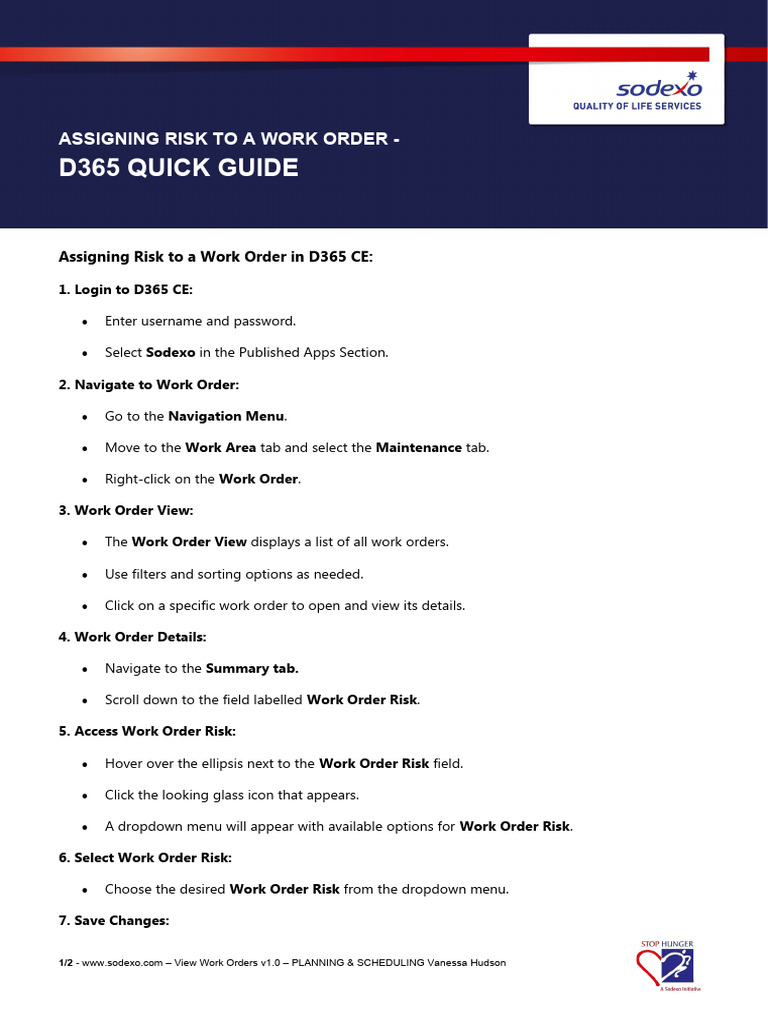 Assign The Risk To A Work Order - D365 Quick Guide | PDF