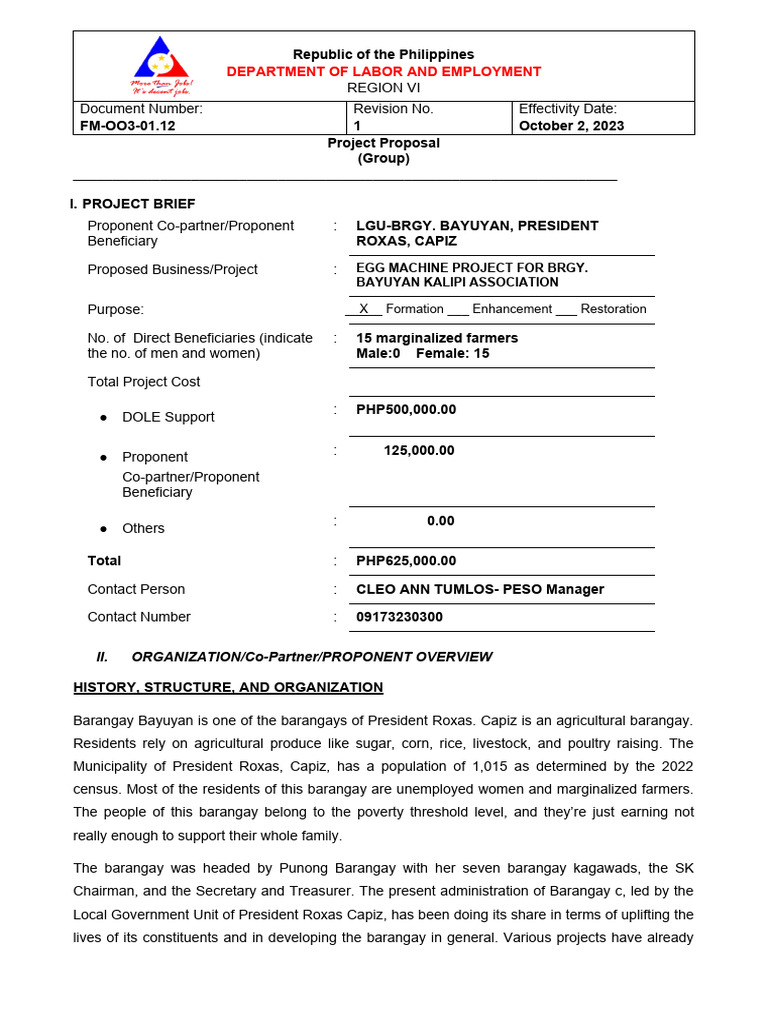 Egg Machine Project - Bayuyan | PDF | Supply Chain | Malnutrition