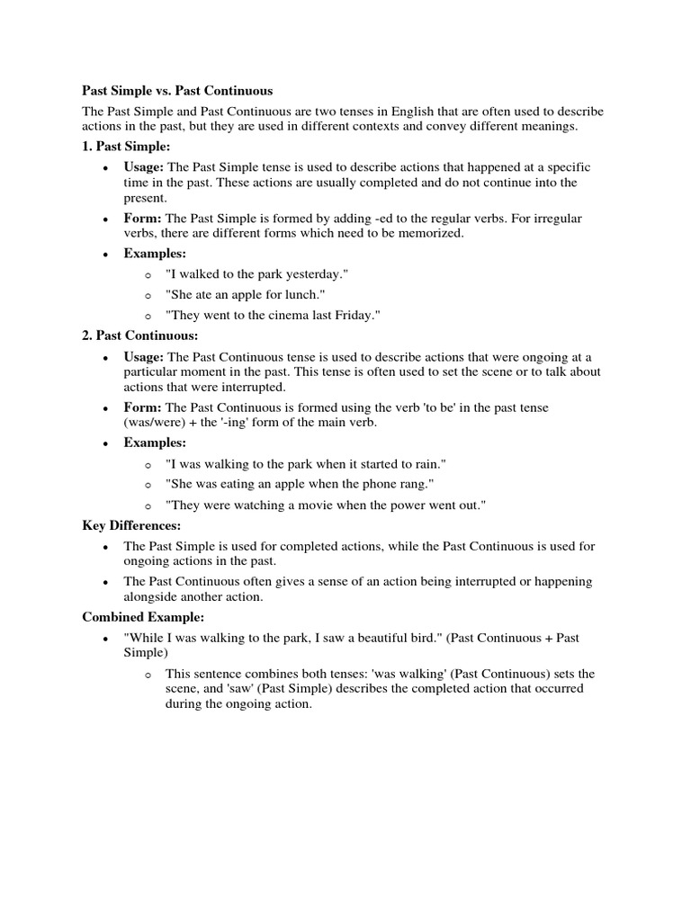 Past Simple vs. Past Continuous Explained | PDF