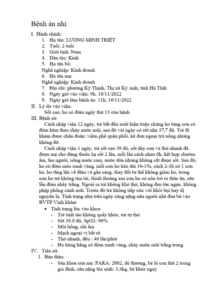 Bệnh án nhi | PDF