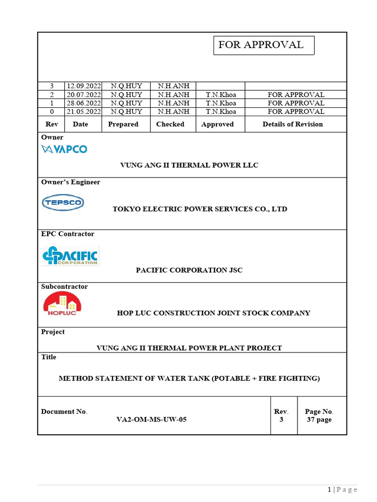 2.method Statement For Water Tank Rev.3 | PDF | Concrete | Foundation ...