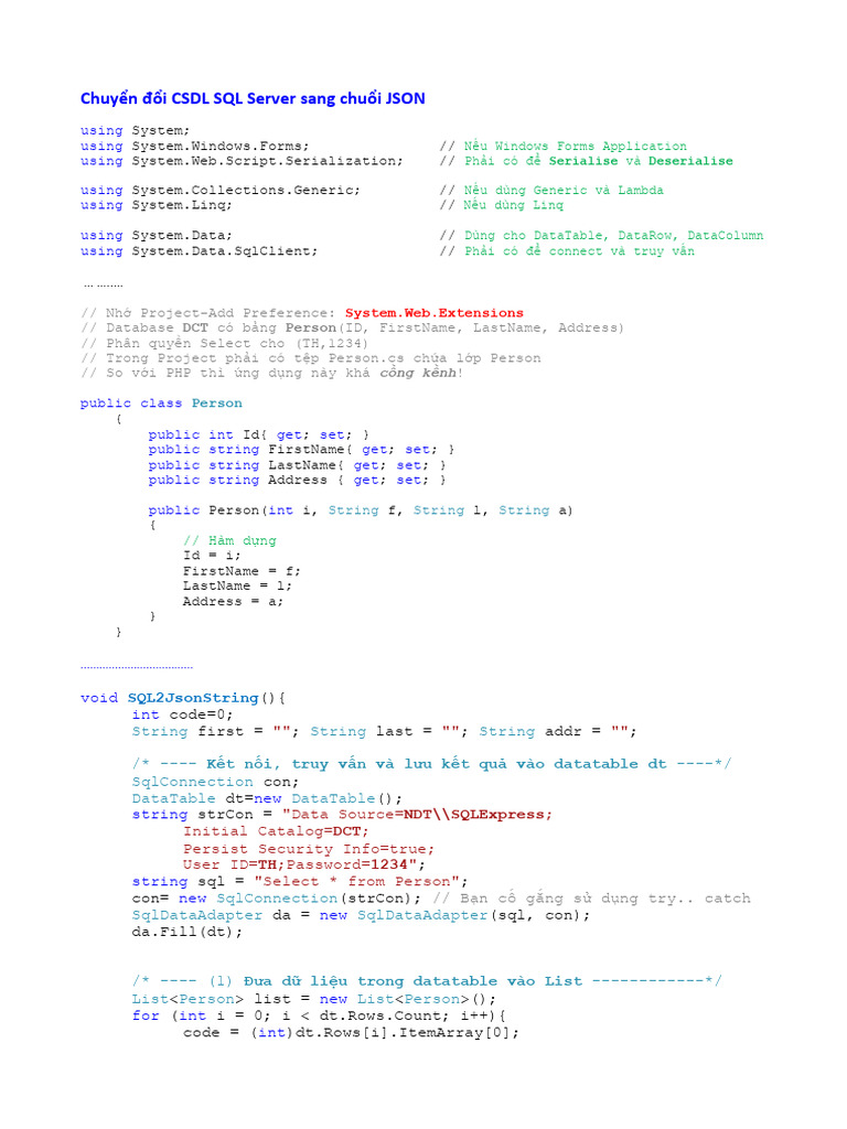 Bai 3. JSON-Chuyển Đổi CSDL SQL Server Sang Chuổi JSON | PDF Bai 3. JSON-Chuyển Đổi CSDL SQL Server Sang Chuổi JSON | PDF