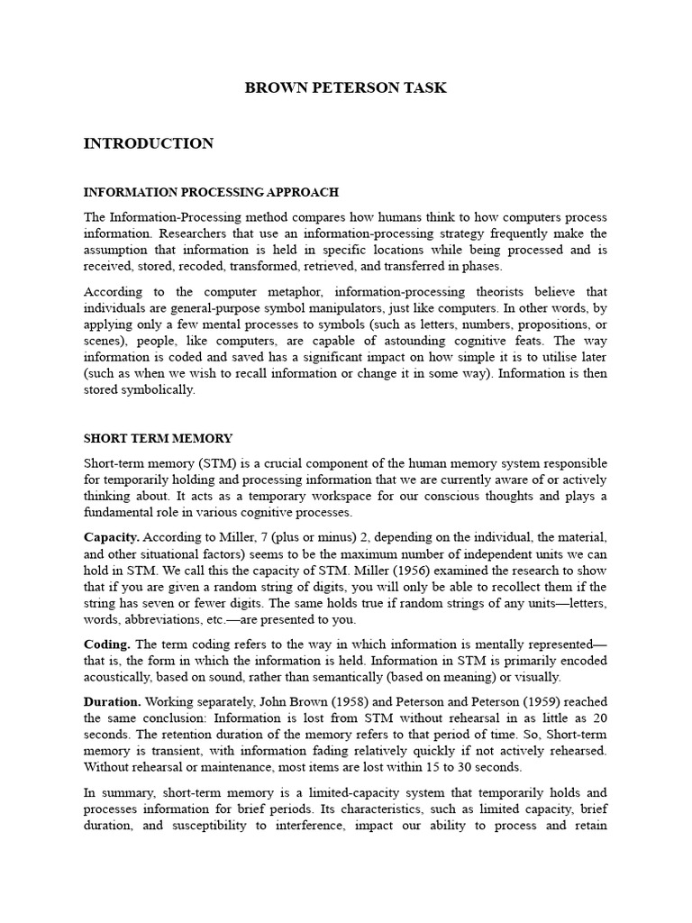 BROWN PETERSON TASK Final | PDF