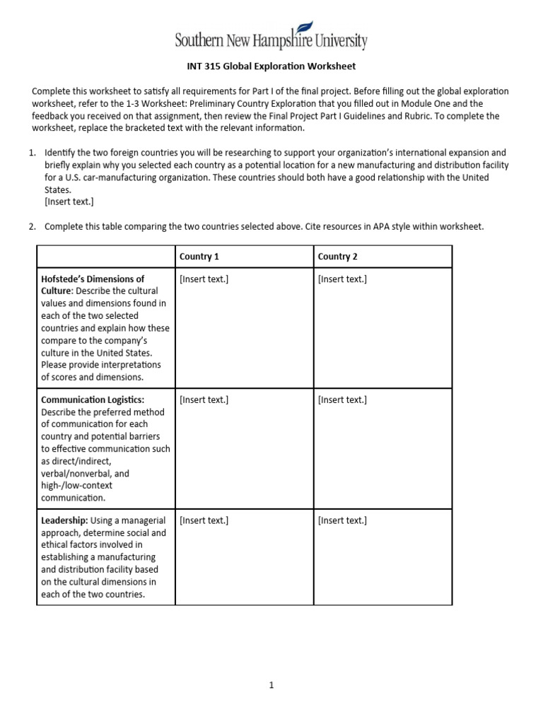 Global Expansion Worksheet for Car Manufacturing | PDF | Communication
