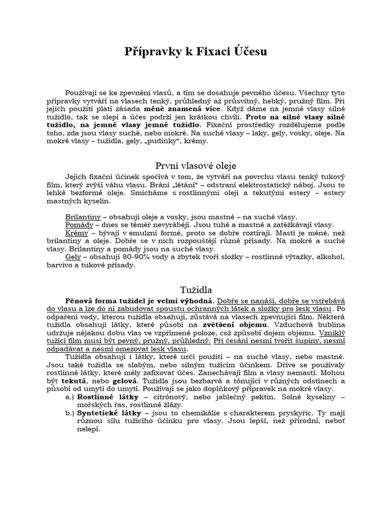 Přípravky K Fixaci Účesu | PDF