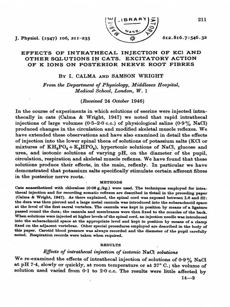 The Journal of Physiology - 1947 - Calma - Effects of Intrathecal ...