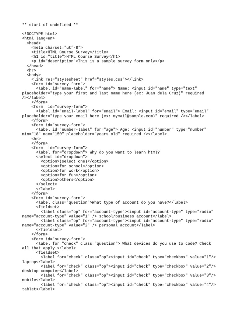 Build A Survey Form | PDF