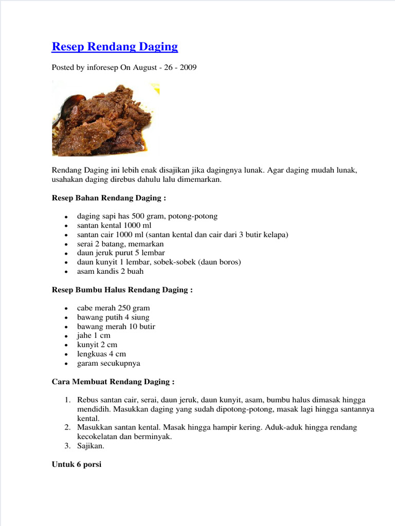 Cara Memasak Rendang | PDF