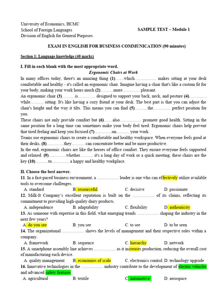 Edited - SAMPLE TEST - Module 1 | PDF | Chair | Vietnam