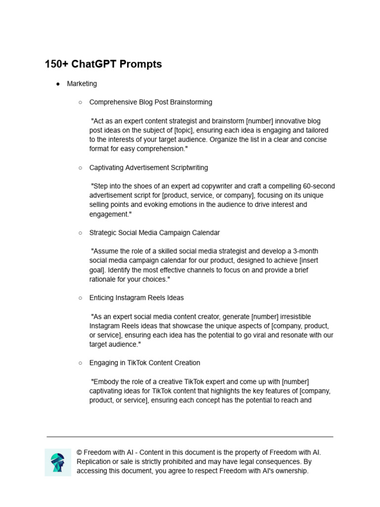 150 Marketing & Business ChatGPT Prompts | PDF | Career & Growth | Business