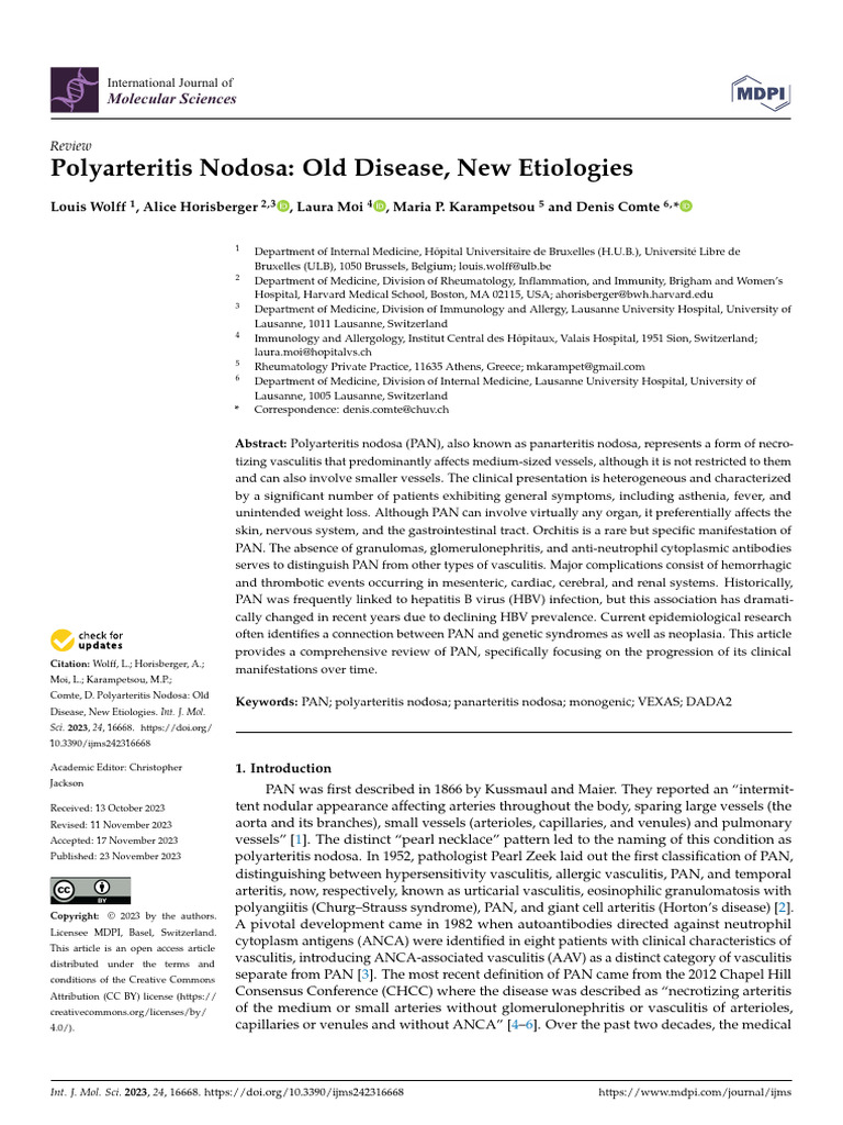 Polyarteritis Nodosa Old Disease, New Etiologies | PDF