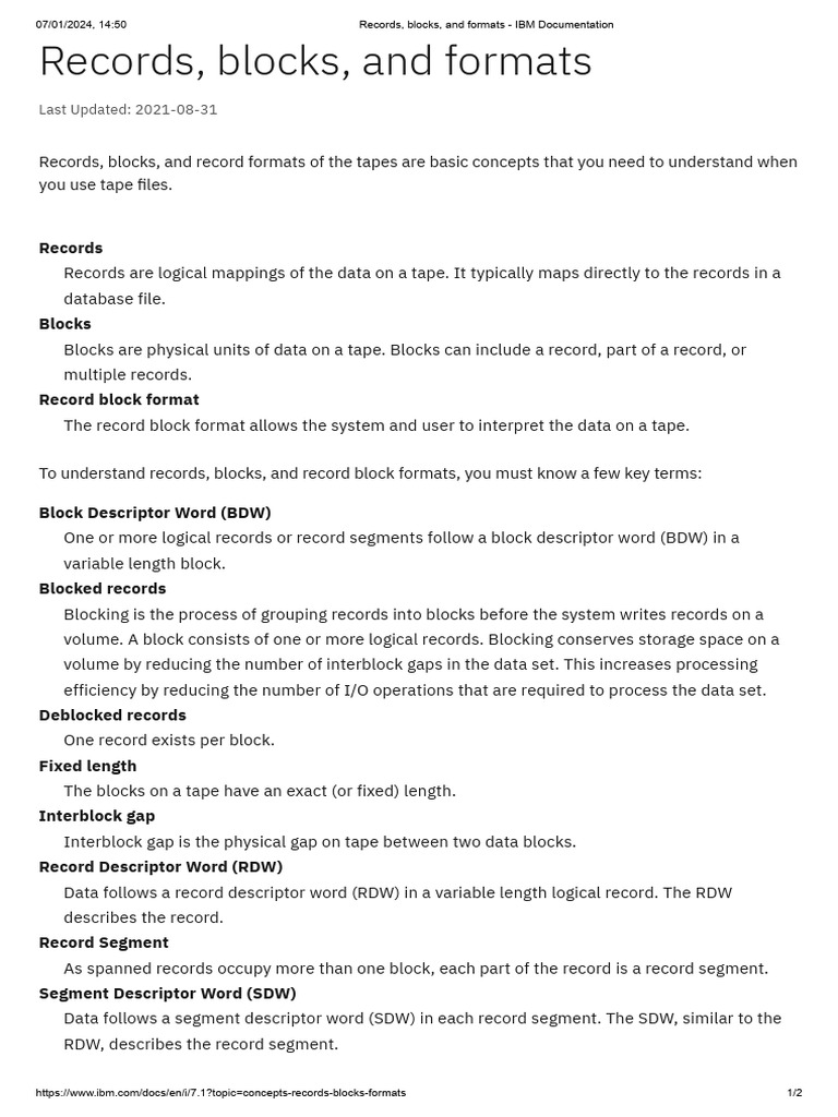 Records, Blocks, and Formats - IBM Documentation | PDF