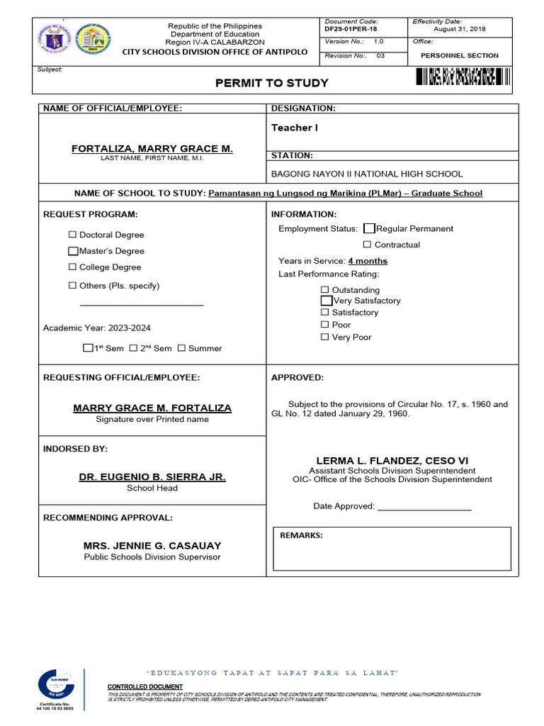 Permit To Study v1.3 | PDF