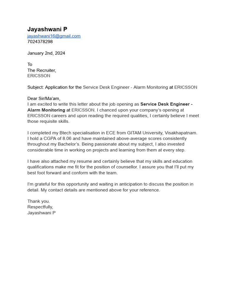 COVER letter ericsson (1) | PDF