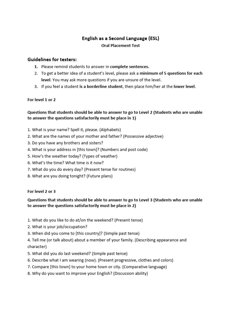 Test Classement Oral Anglais | PDF | Human Communication | Languages