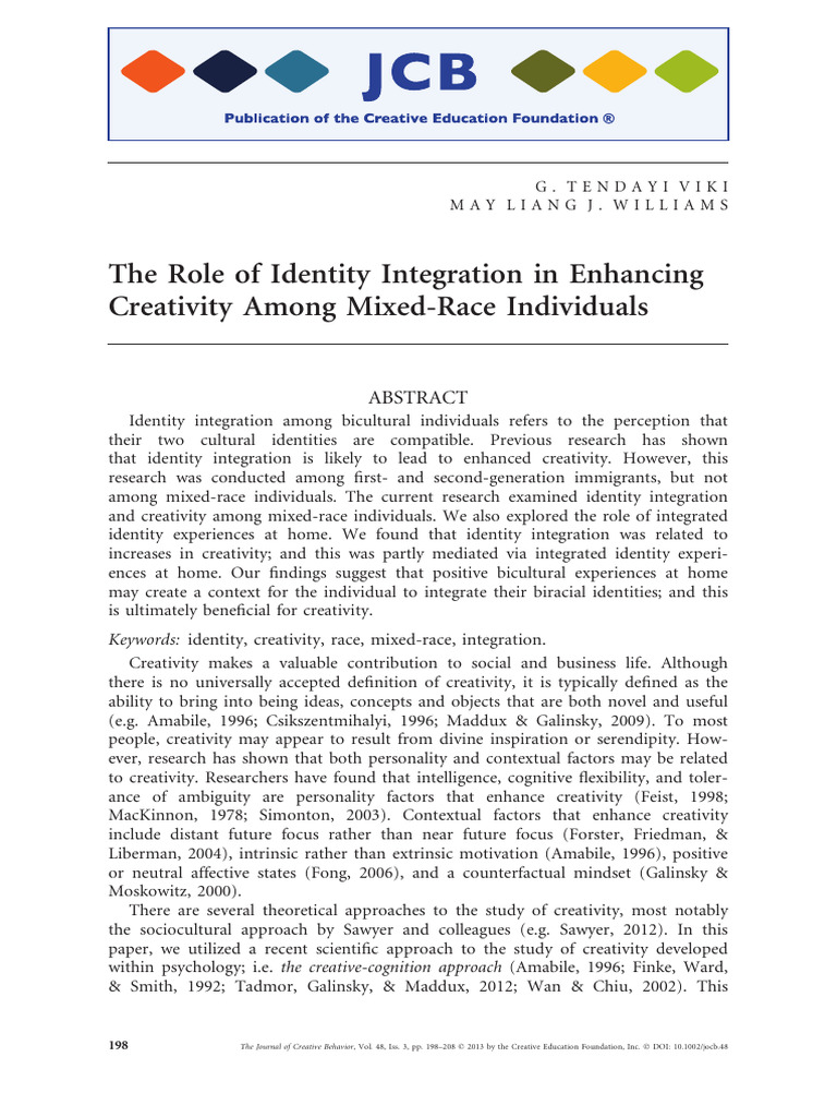 The Role of Identity Integration in Enhancing Creativity in Mixed-Race Individuals | PDF ...