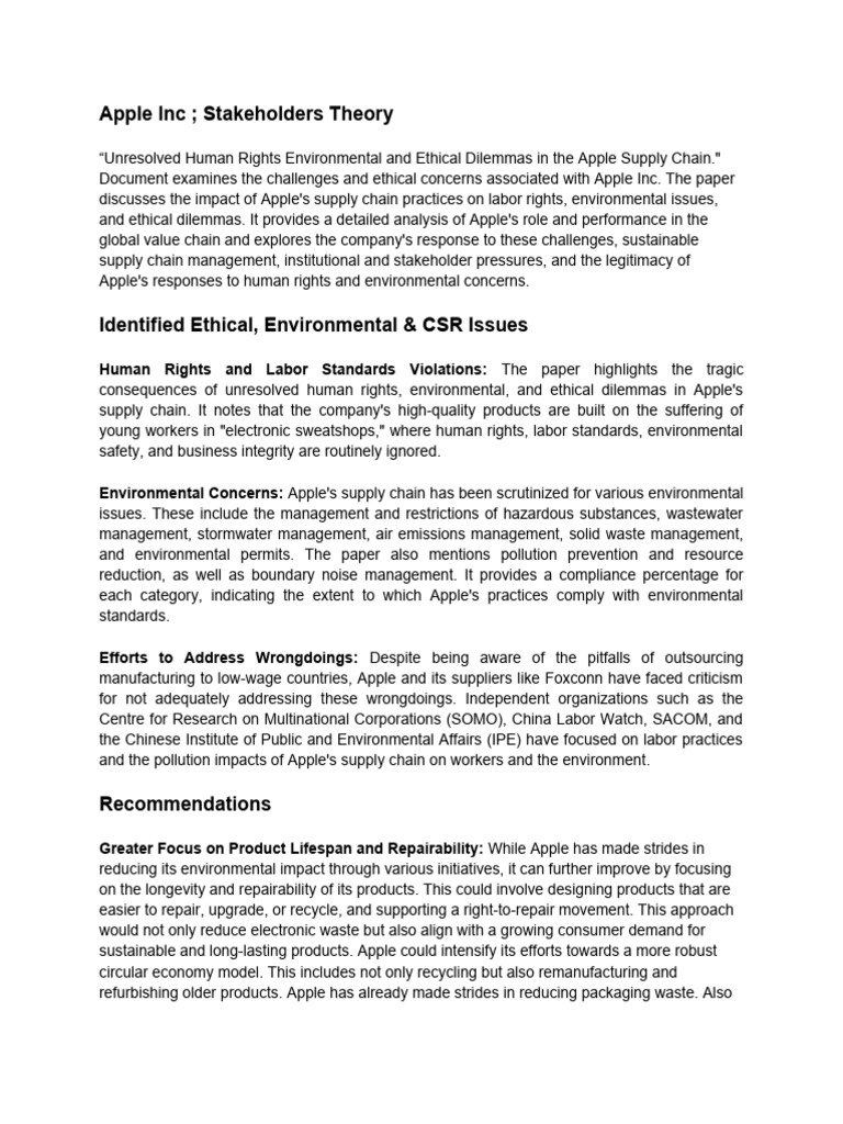 Apple Inc Stakeholders Theory | PDF
