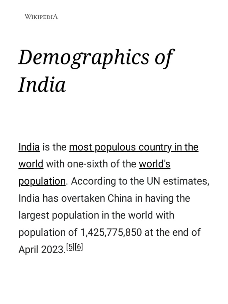 India's 2023 Population Demographics | PDF