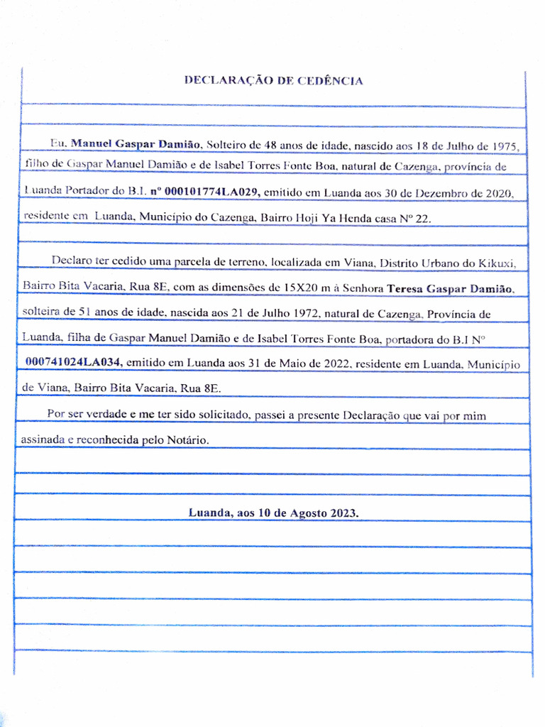 Declaração de Cedência | PDF