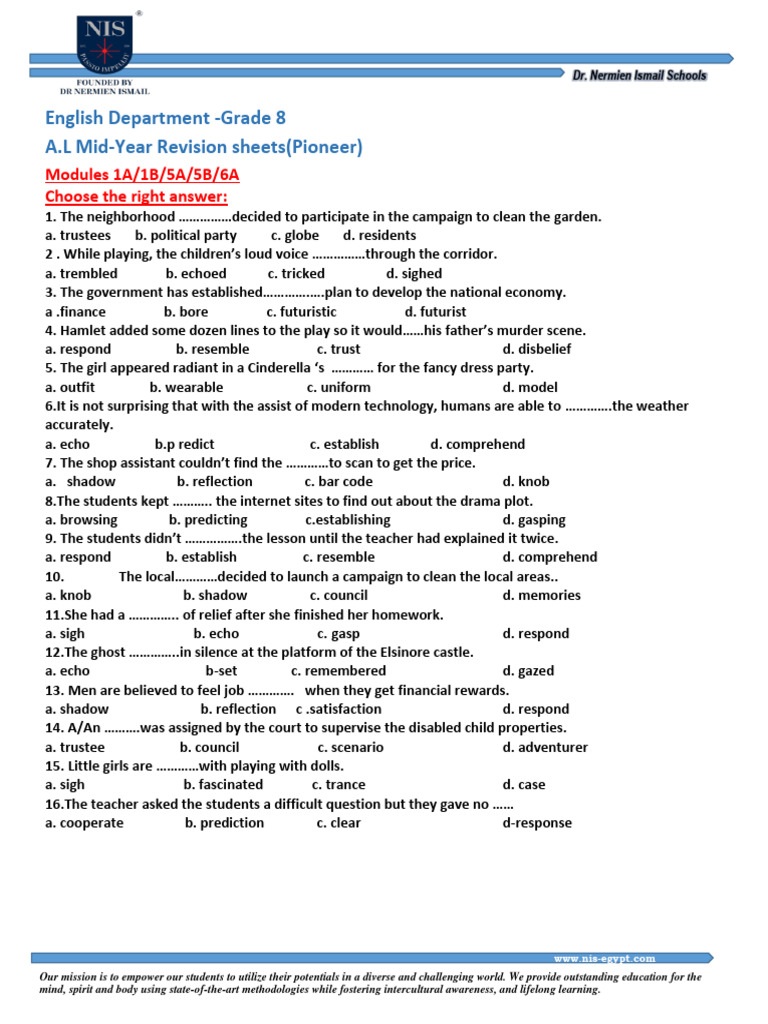 Grade 8 English Mid-Year Revision | PDF