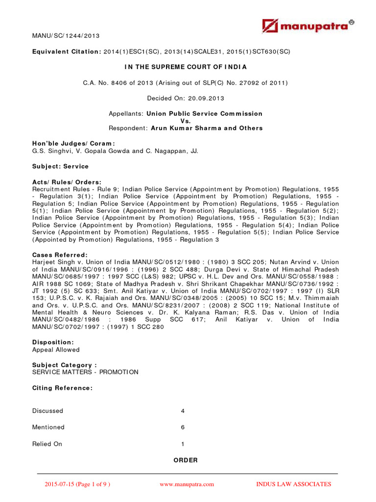 UPSC v. Arun Kumar Sharma | PDF