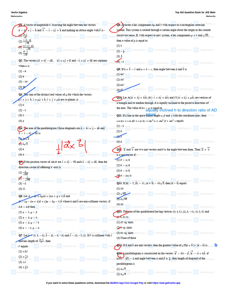 Vector - Top 500 Question Bank For JEE Main by MoG | PDF