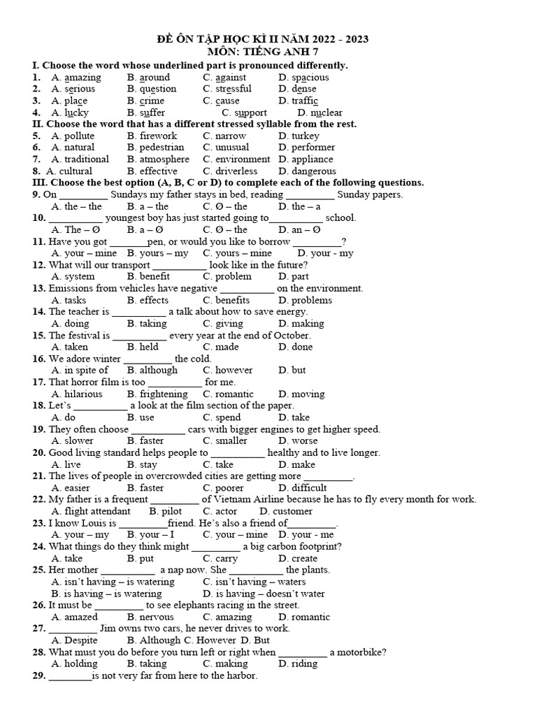 G7-Ôn tập HKII | PDF