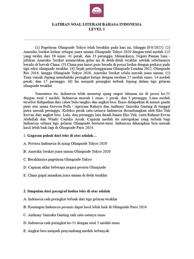 Latsol Litbindo Level 1 SNBT 2024 | PDF