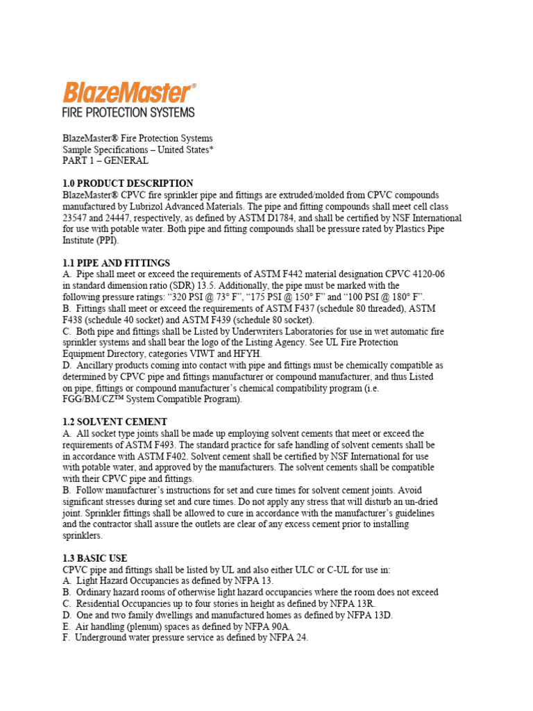 BlazeMaster Sample Specification - US | PDF | Technology & Engineering