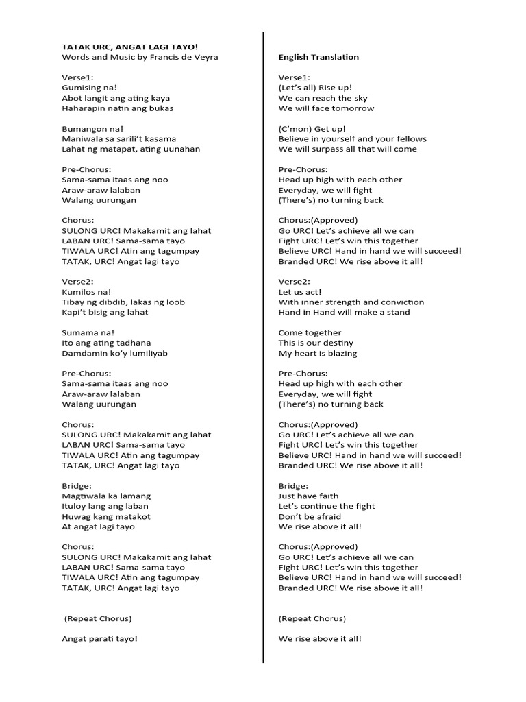 URC Lyrics With English Translation | PDF | Musical Forms