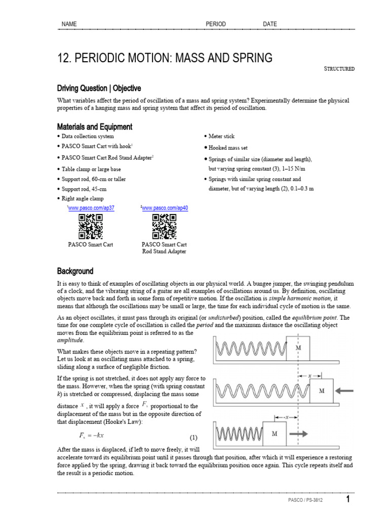 12 AP1 Periodic Motion Mass and Spring S | PDF