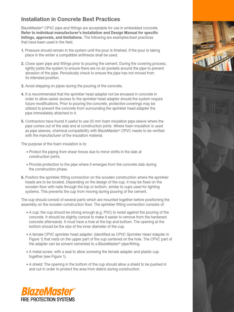 BlazeMaster Installation in Concrete Best Practices Whitepaper US | PDF