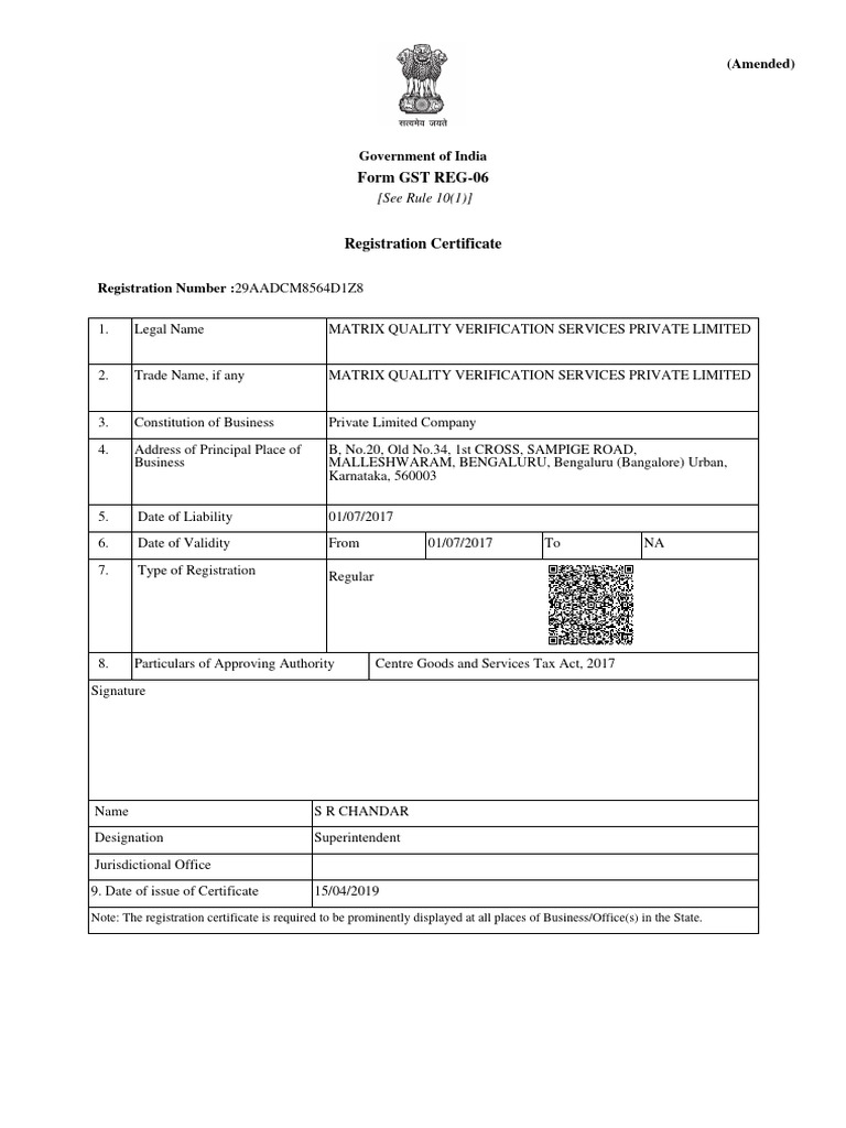GST - Registration Certificate | PDF | Bangalore | Business