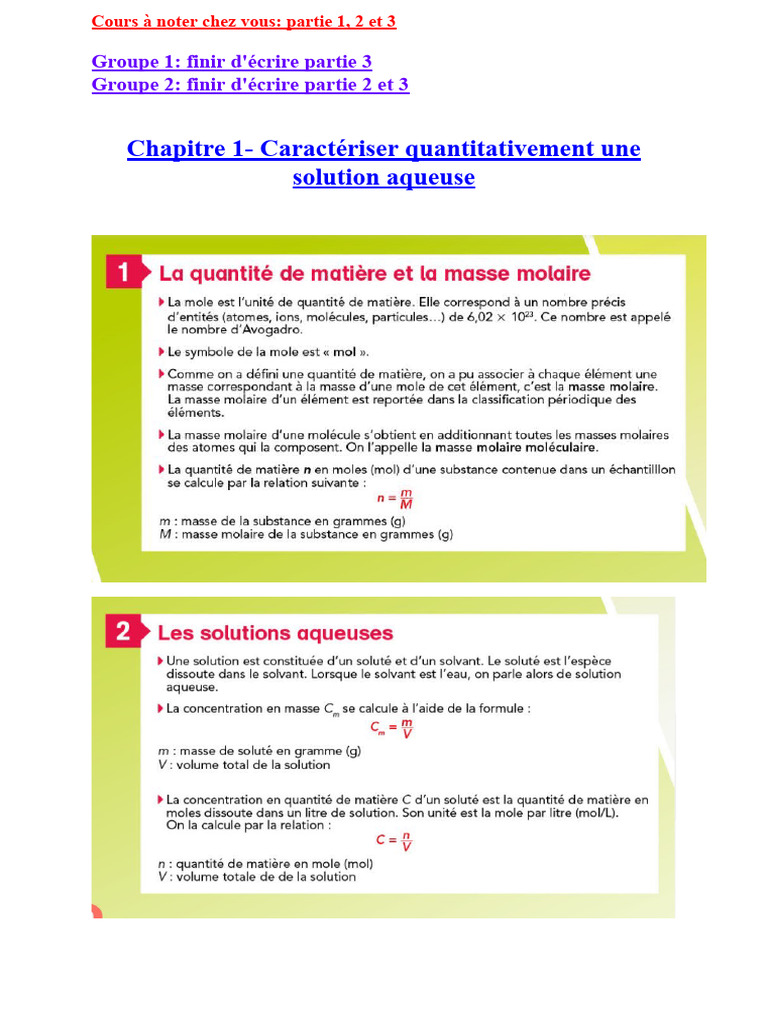 Caractériser Quantitativement Une Solution Acqueuse 2 | PDF
