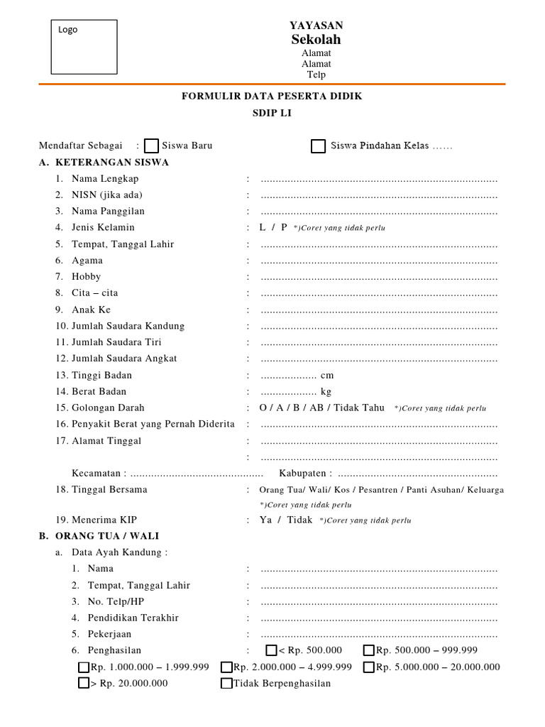 Formulir Data Siswa | PDF | Karier & Perkembangan