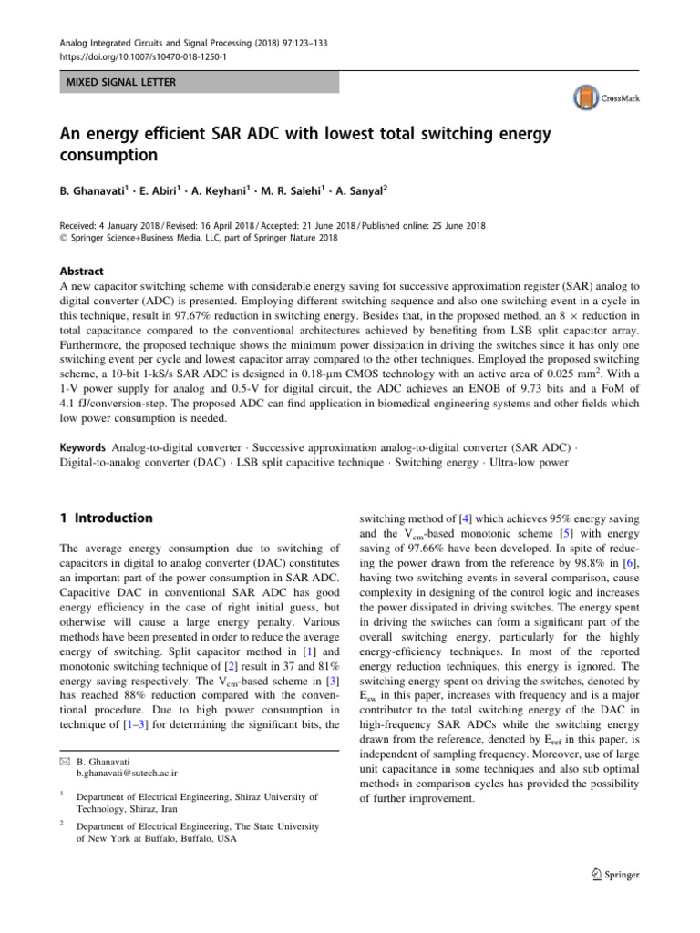 An Energy Efficient SAR ADC With Lowest Total Switching Energy ...