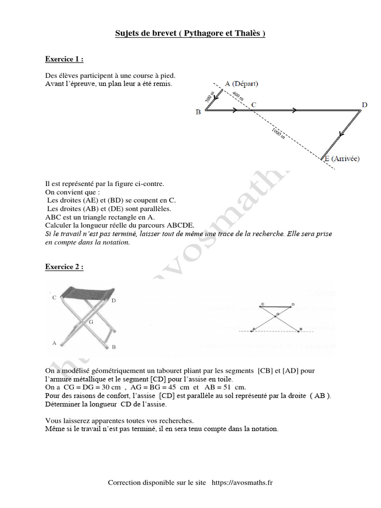 3eme Ch4 Sujets Brevet Thales Pythagore Maths 2012 | PDF