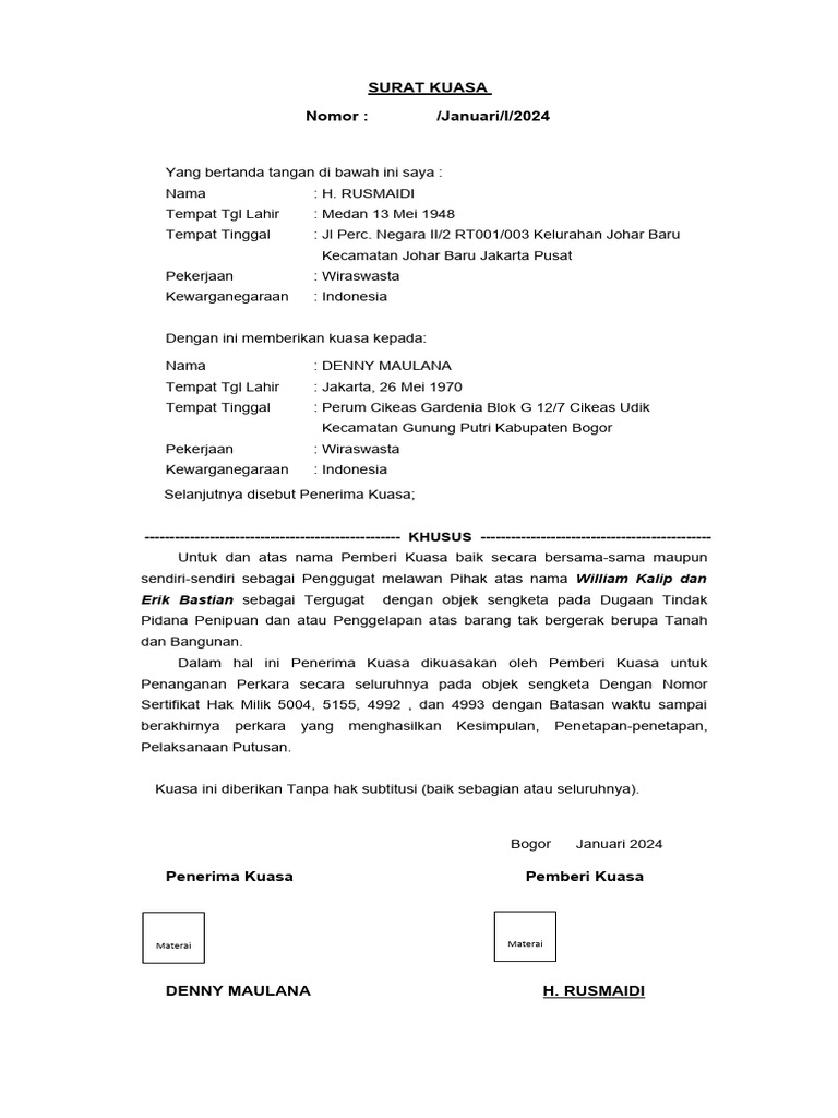 Surat Kuasa Ruko BS | PDF