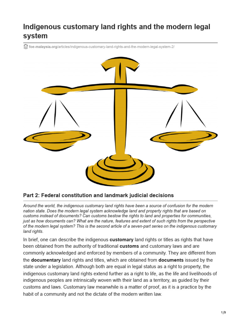 Indigenous Customary Land Rights and The Modern Legal System | PDF
