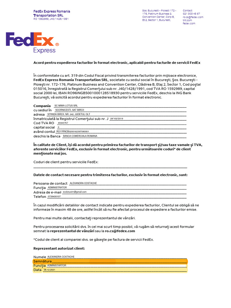 Formular Einvoicing - FedEx | PDF
