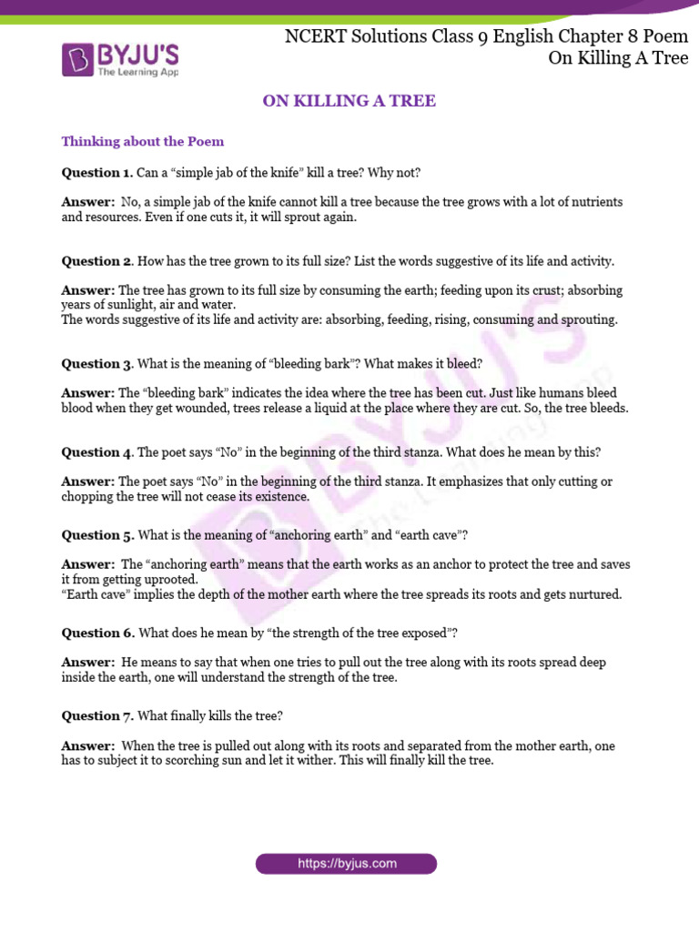 Ncert Solutions Class 9 English Chapter 8 Poem | PDF