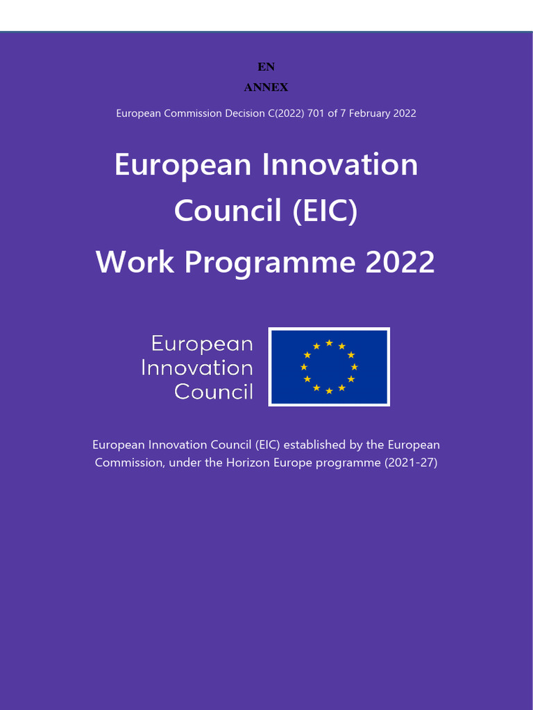 EIC Work Programme 2022 06 09 | PDF
