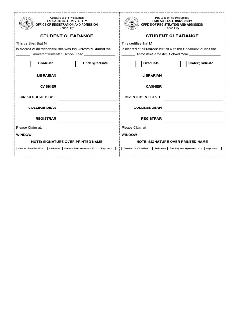 L Student Clearance Form | PDF