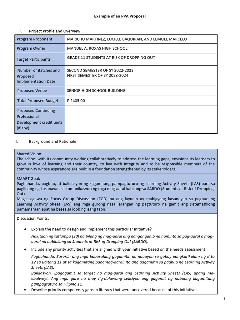Example of an PPA Proposal | PDF