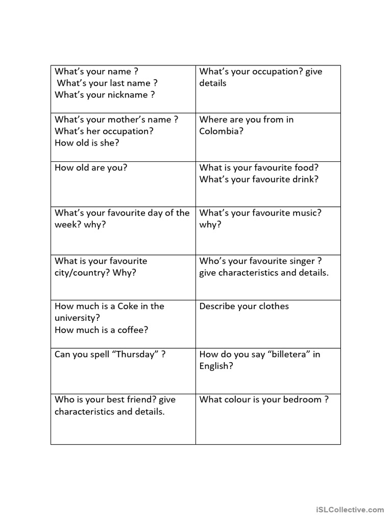 Speaking Cards (Beginners) | PDF