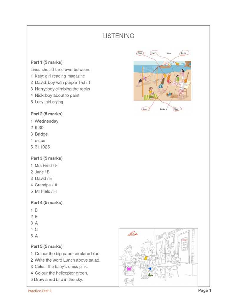 Flyers Practice Test Answer Key | PDF
