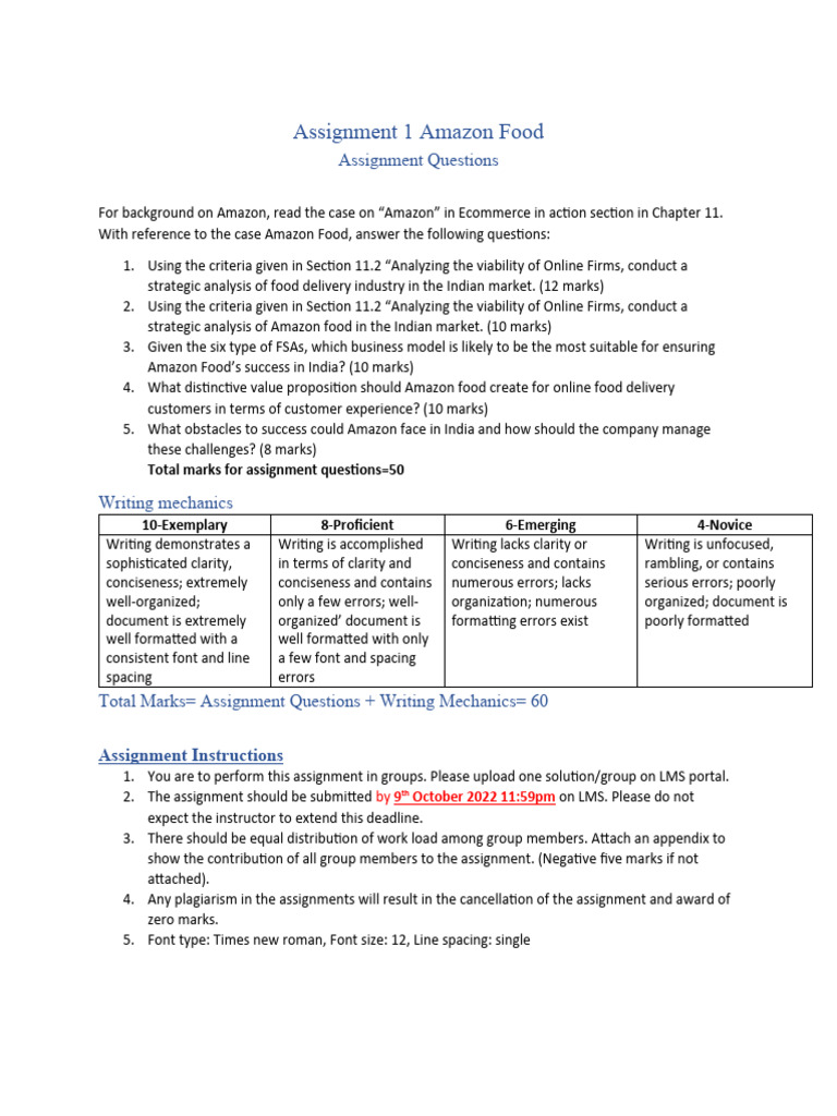 Assignment 1 Amazon Food Assignment Questions and Instructions | PDF ...