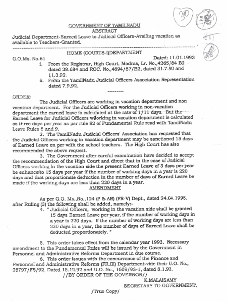 Earned Leave Credit Highcourt | PDF
