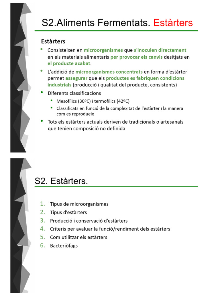 S2-Tema 1. Aliments Fermentats. Estarters Generalitats-V3 | PDF