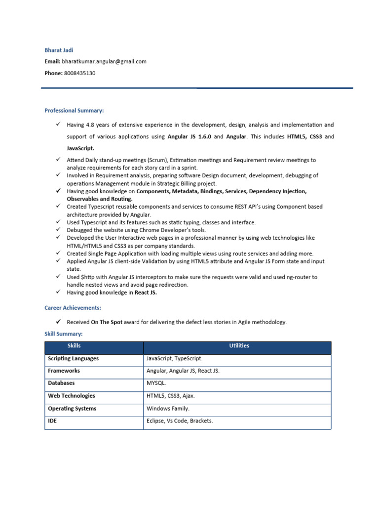 Bharat Jadi Resume | PDF